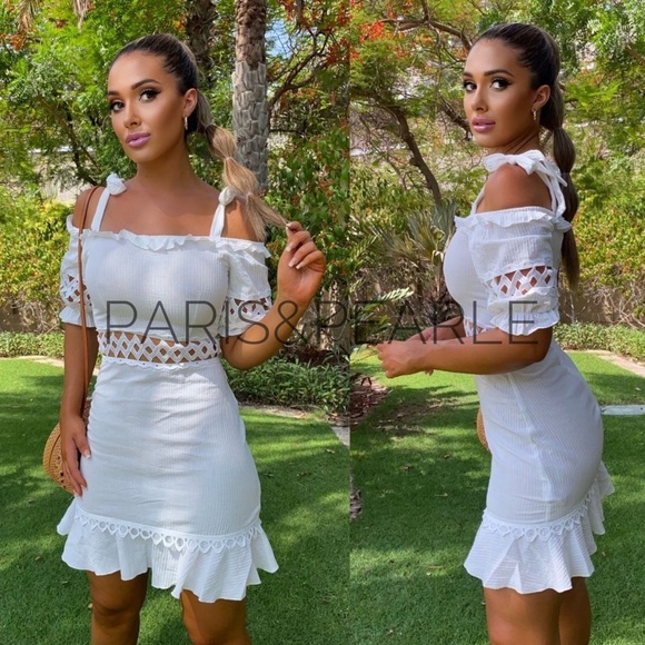 Dresses | Kari White Lace Trim Cold Shoulder Dress | Poshmark